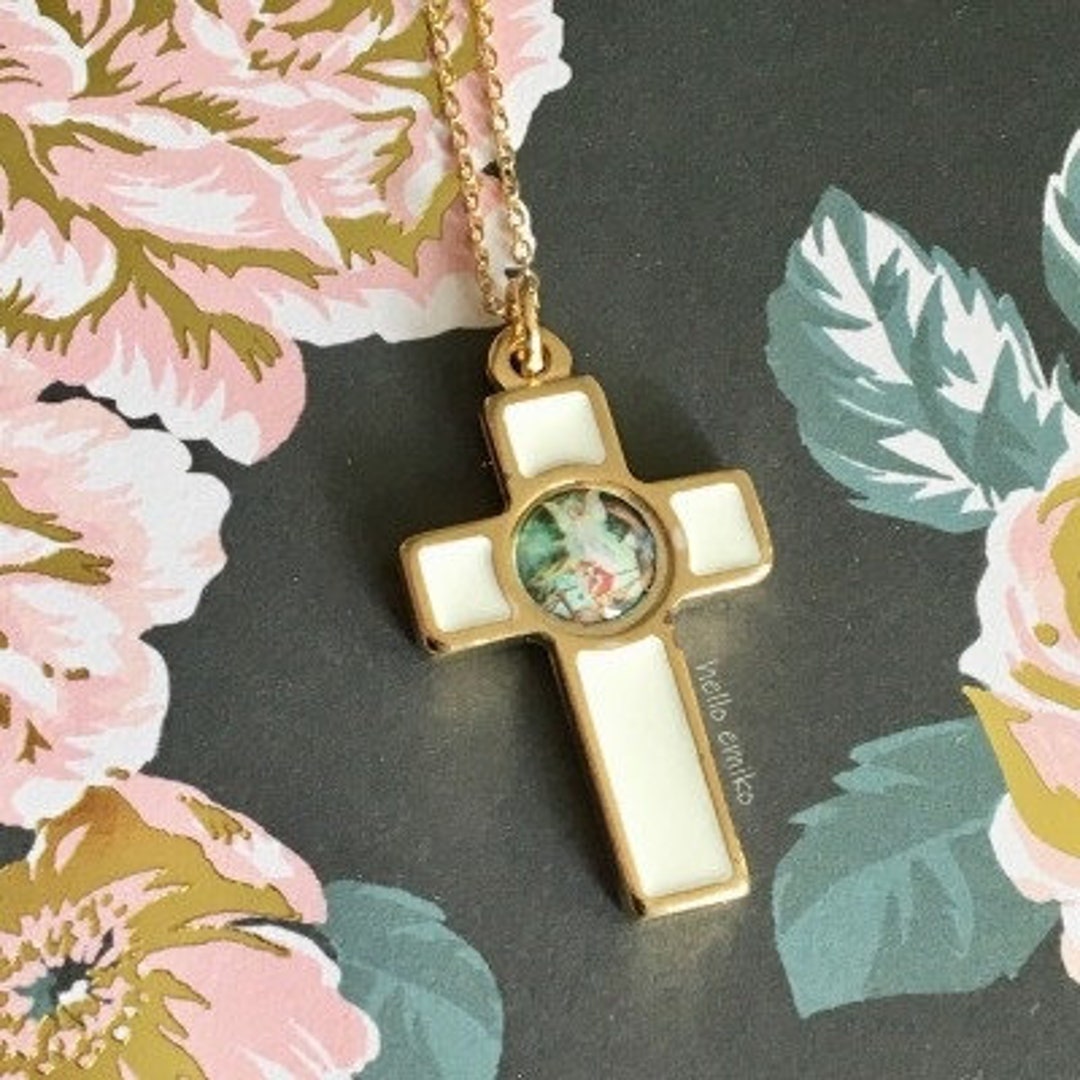 Guardian Angel Double Sided Cross White Enamel Crucifix - Etsy