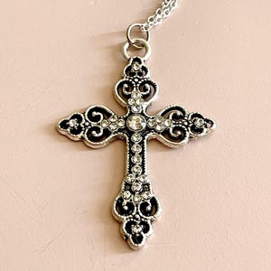 Christian or Catholic Silver Toned Rhinestone Encrusted Cross Jesus ...