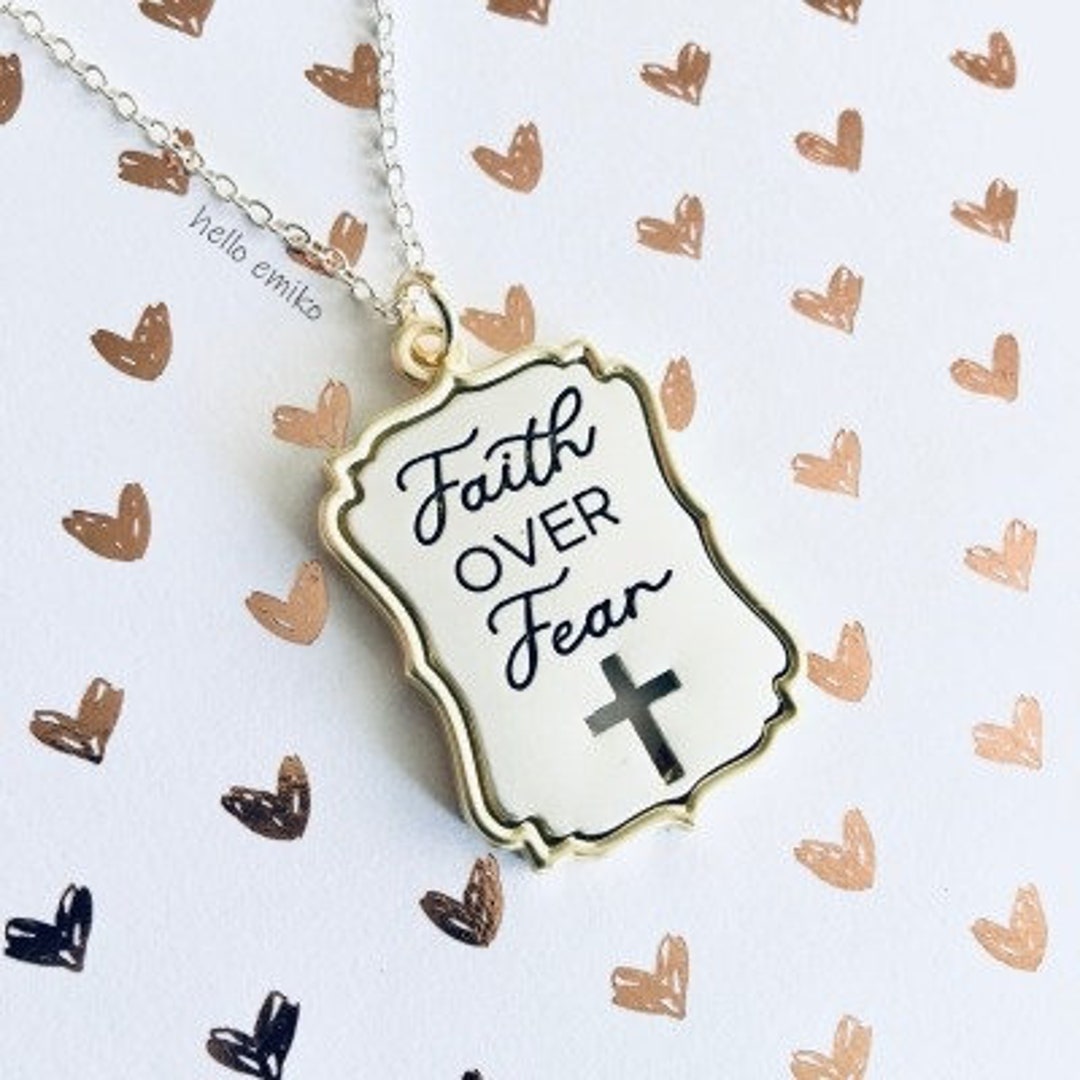 Faith Over Fear Saying Gold and Silver Toned Necklace Pendant With Cut ...