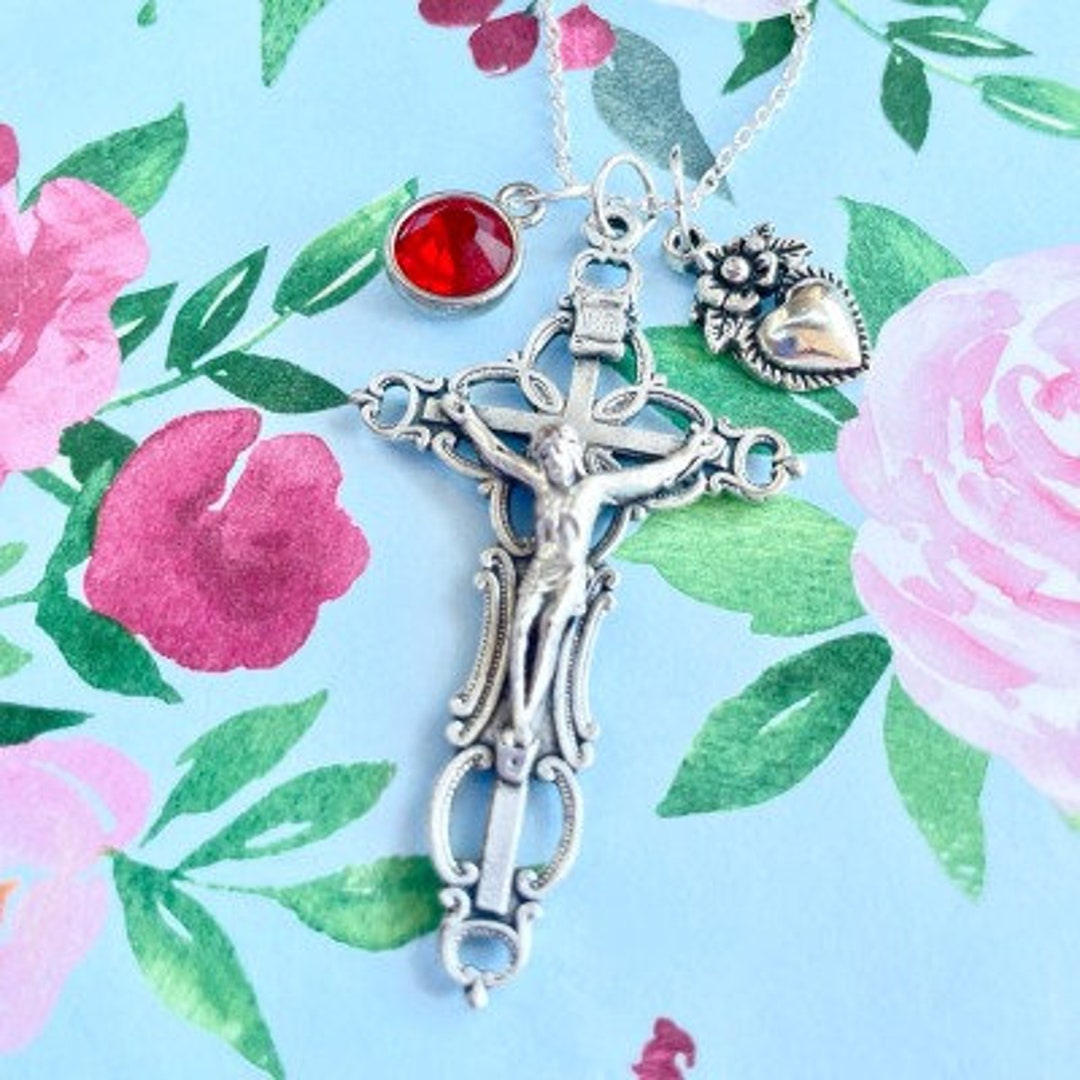 Ornate Silver Tone, Jesus Crucifix Medal From Italy With and Red Drop ...