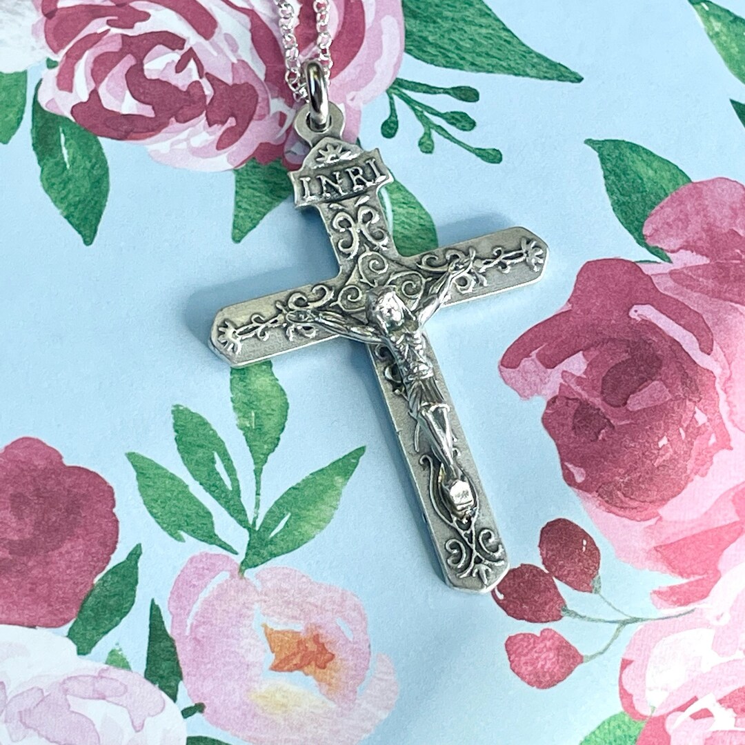 Beautiful Large Ornate Jesus Cross Pendant Necklace Silver Tone ...