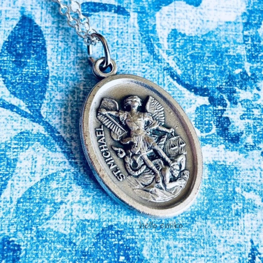 Saint Michael Guardian Angel Double Sided Silver Toned Medal From Italy ...
