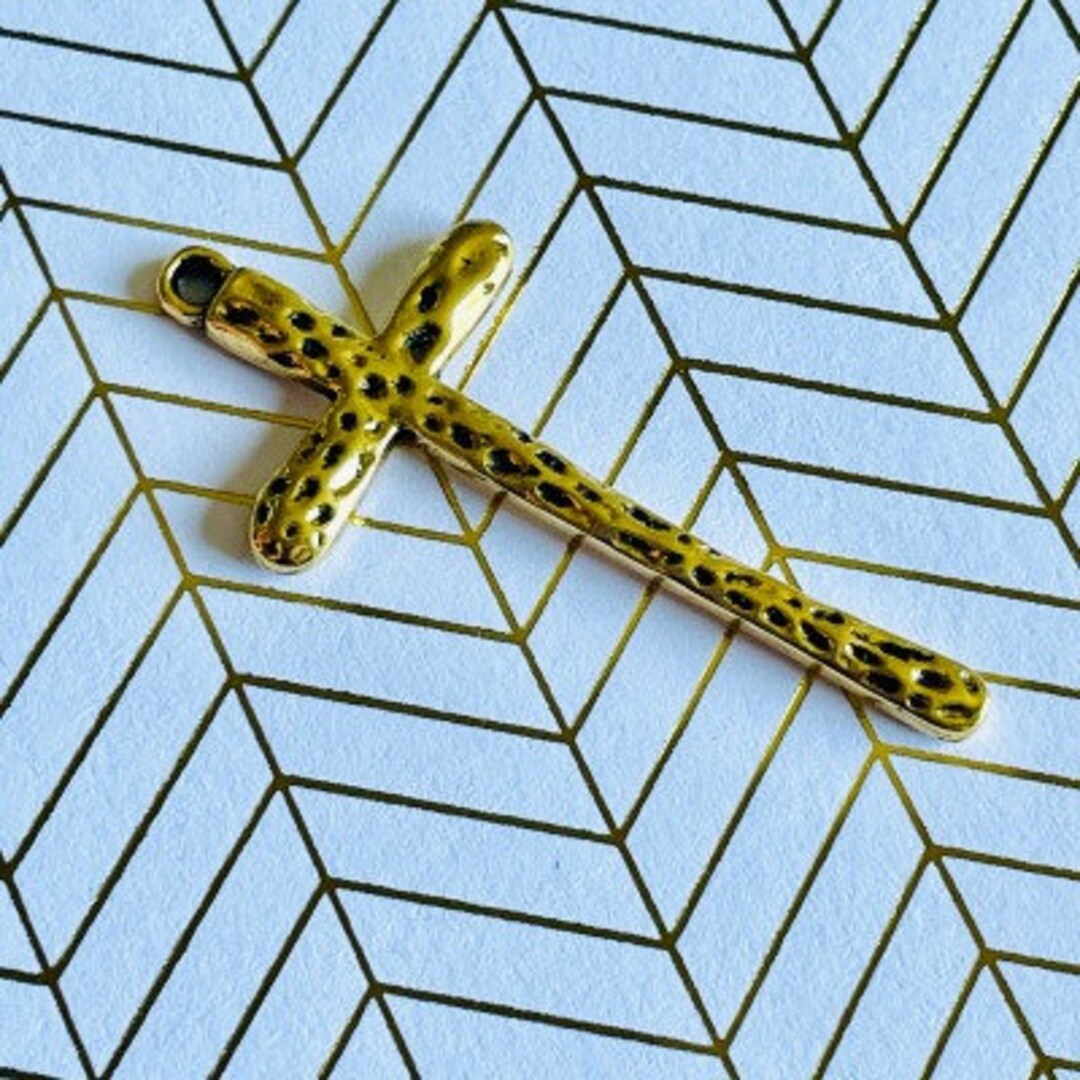 15 Gold Toned Cross Necklace Men's or Women's Hammered Cross Necklace ...