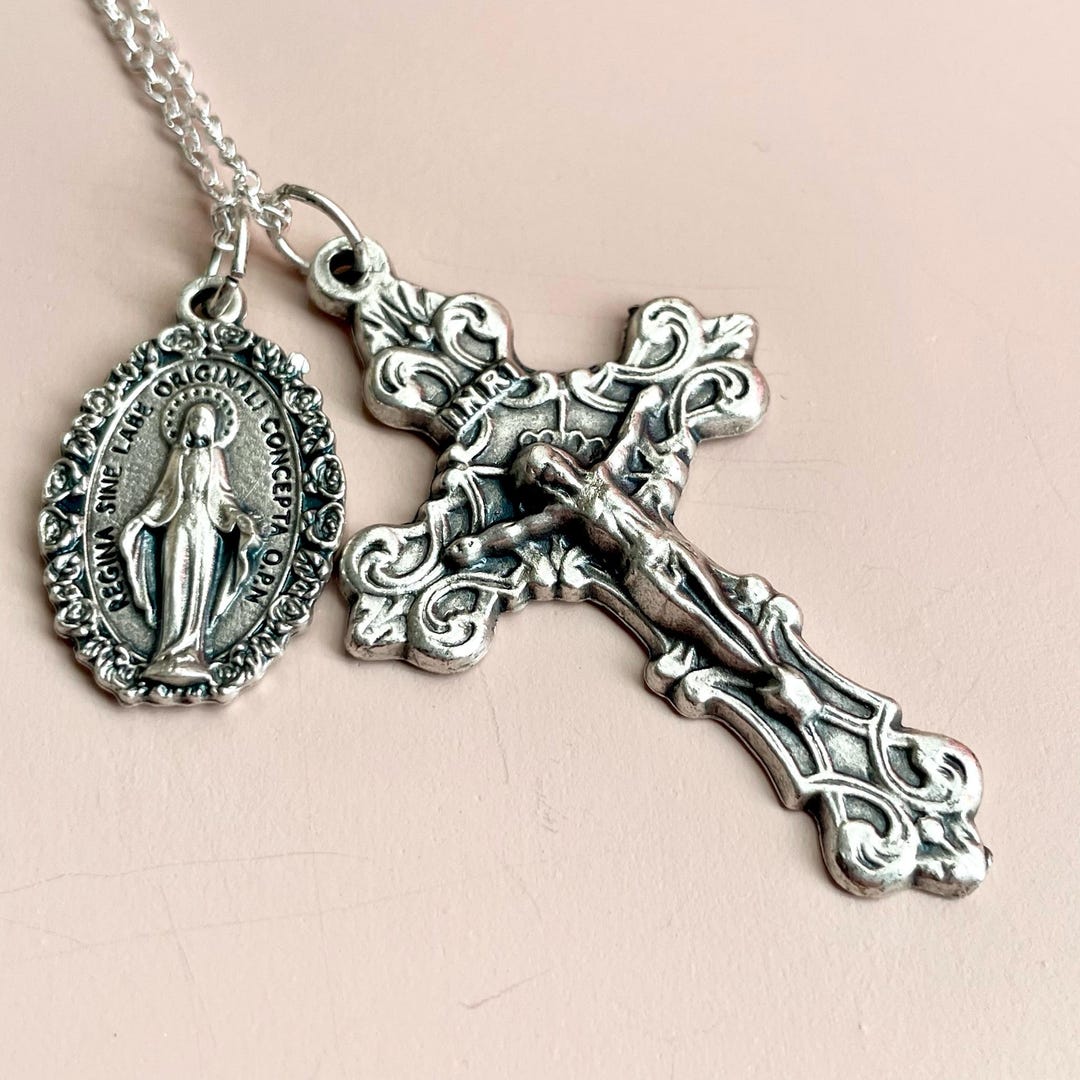 Ornate Silver Tone Pardon Cross Crucifix Necklace Pendant From Italy ...