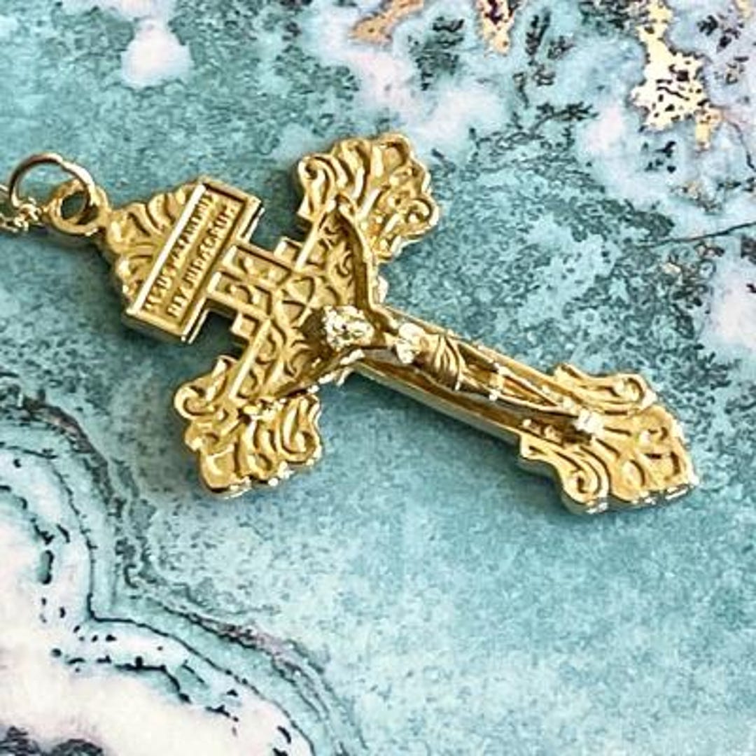Ornate Gold Tone Pardon Cross jesus Nazarenus Rex Iudaeorum, Jesus of ...