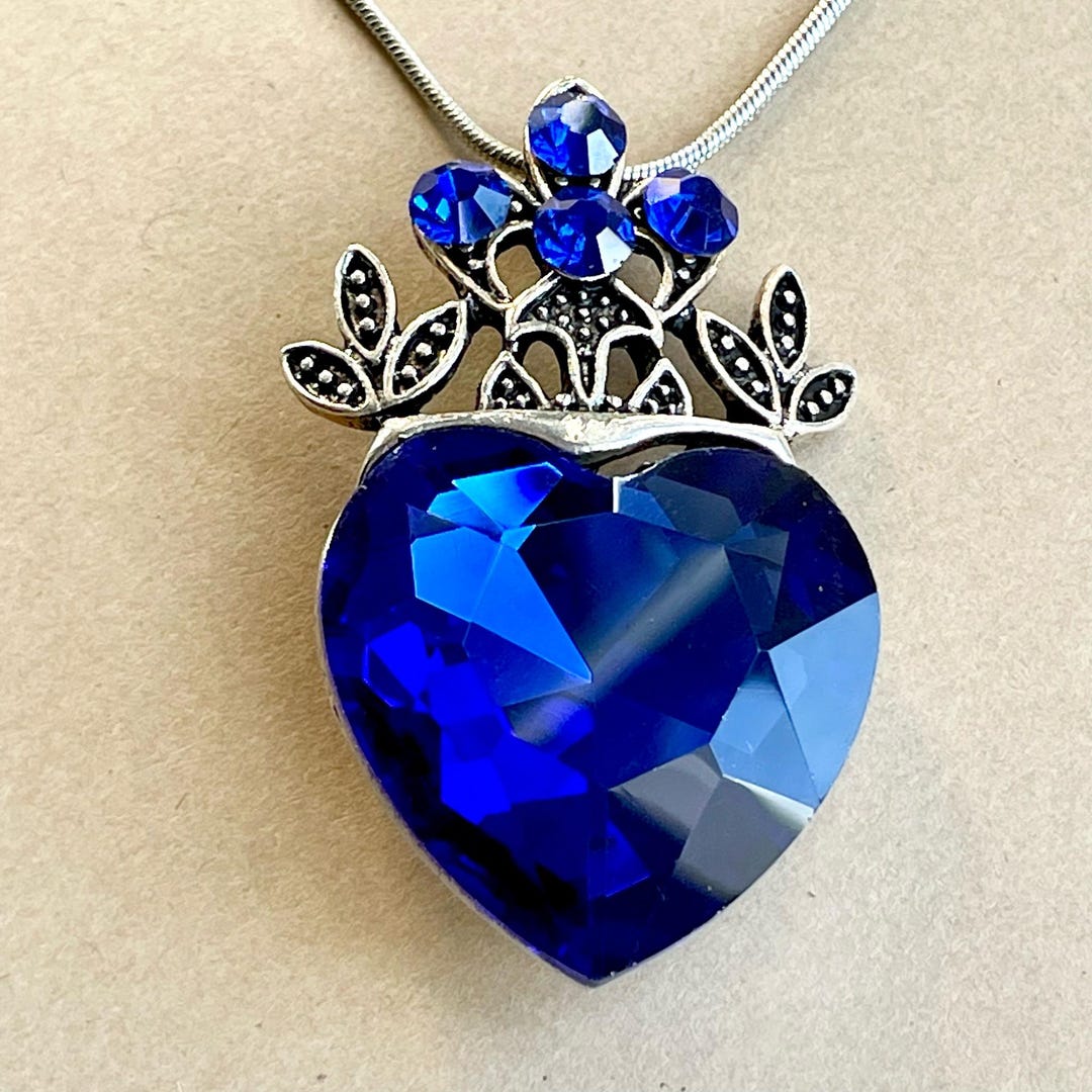 Royal Blue Heart Stone Silver Tone Royal Blue Stones Tiara Necklace ...
