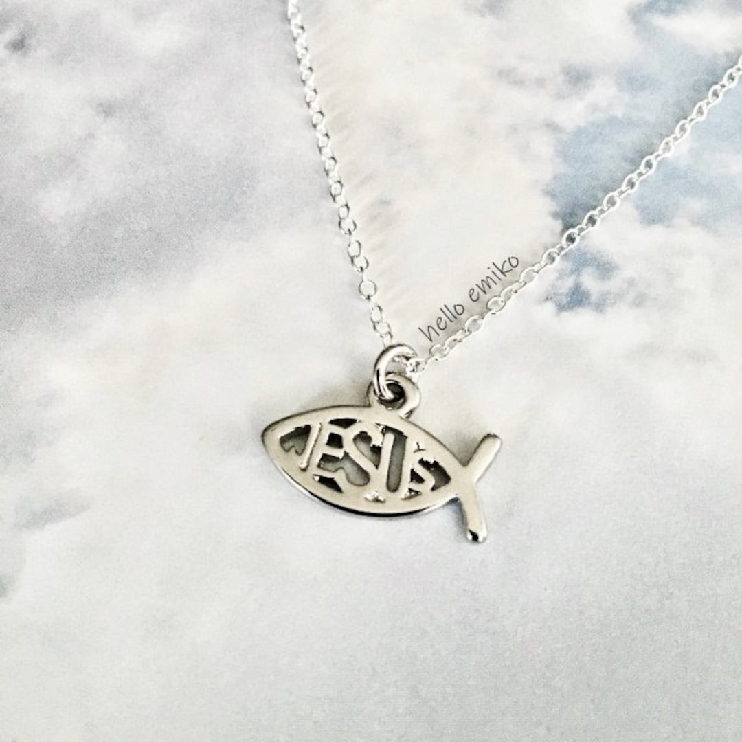 Silver Toned Jesus Christian Fish Ichthys Necklace Pendant Christian ...