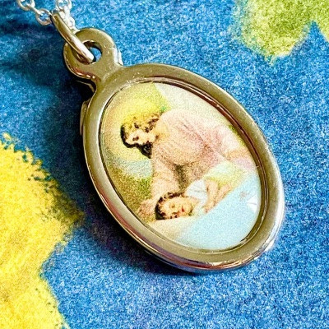 Silver Toned Traditional Guardian Angel Looking After Sleeping Child ...