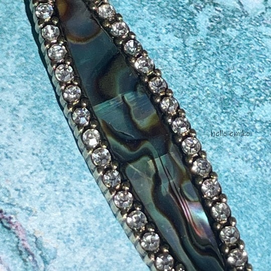 Stunning Faux Abalone Necklace Pendant Bronze Toned With Rhinestone ...