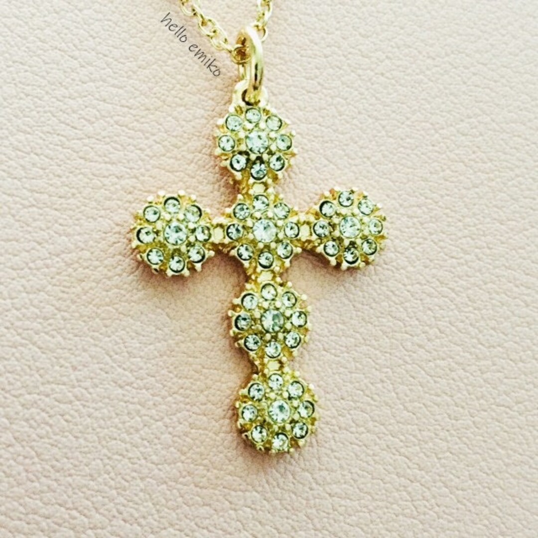 Christian or Catholic Gold Toned Rhinestone Encrusted Cross Necklace ...