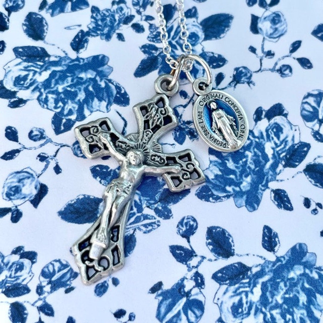 Ornate Silver Tone Jesus Crucifix Cross Originali Concepta O.P.N Double ...