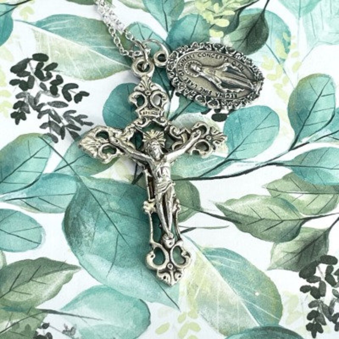 Ornate Silver Tone Cross Crucifix Necklace Pendant From Italy With ...