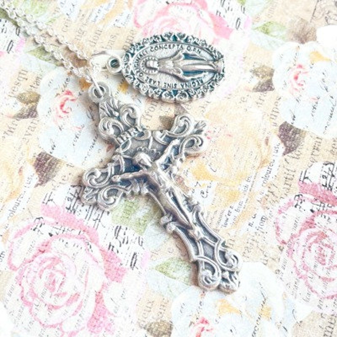 Ornate Silver Tone Pardon Cross Crucifix Necklace Pendant From Italy ...