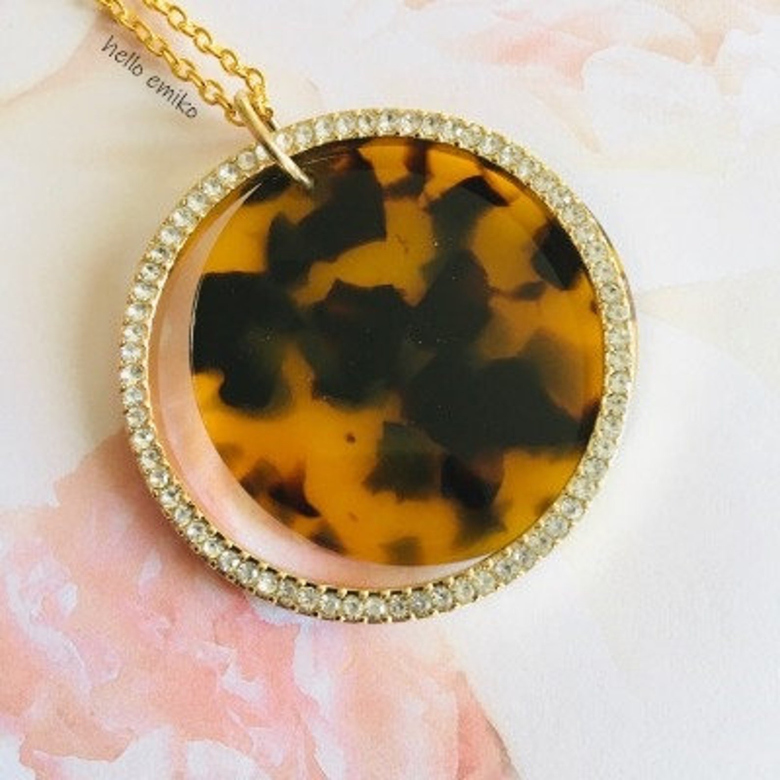 Large Acrylic Faux Tortoise Shell Necklace Pendant With Gold - Etsy