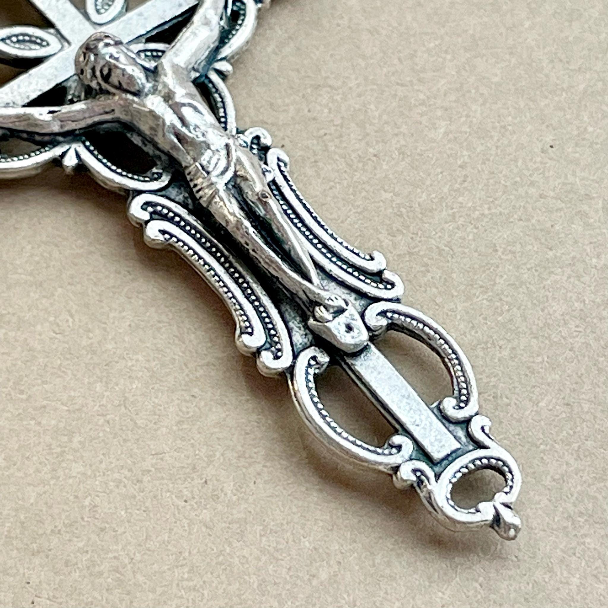 Ornate Silver Tone, Jesus Crucifix Medal From Italy With and Red Drop ...
