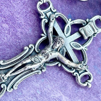 Ornate Silver Tone, Jesus Crucifix Medal From Italy With and Purple ...