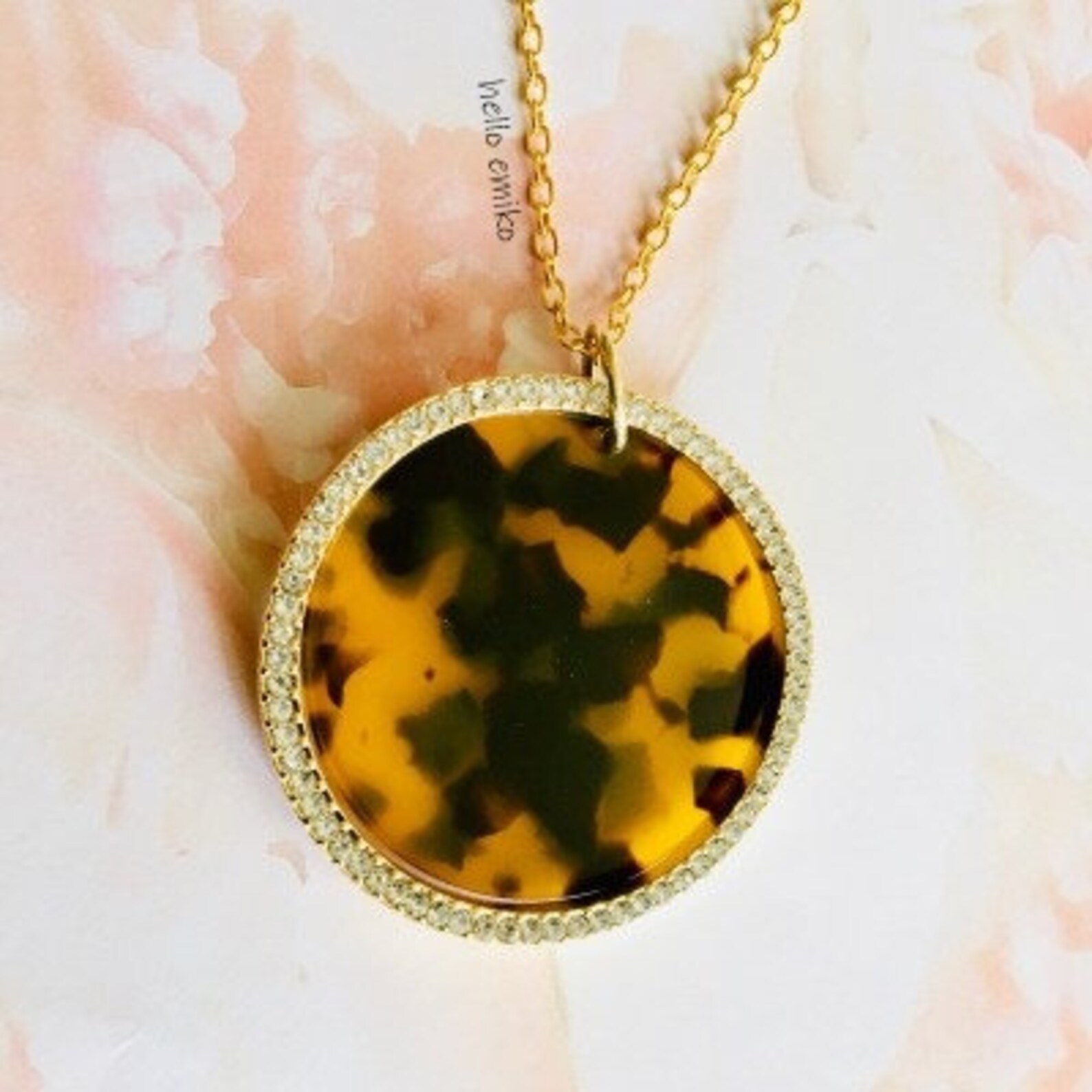 Large Acrylic Faux Tortoise Shell Necklace Pendant With Gold - Etsy