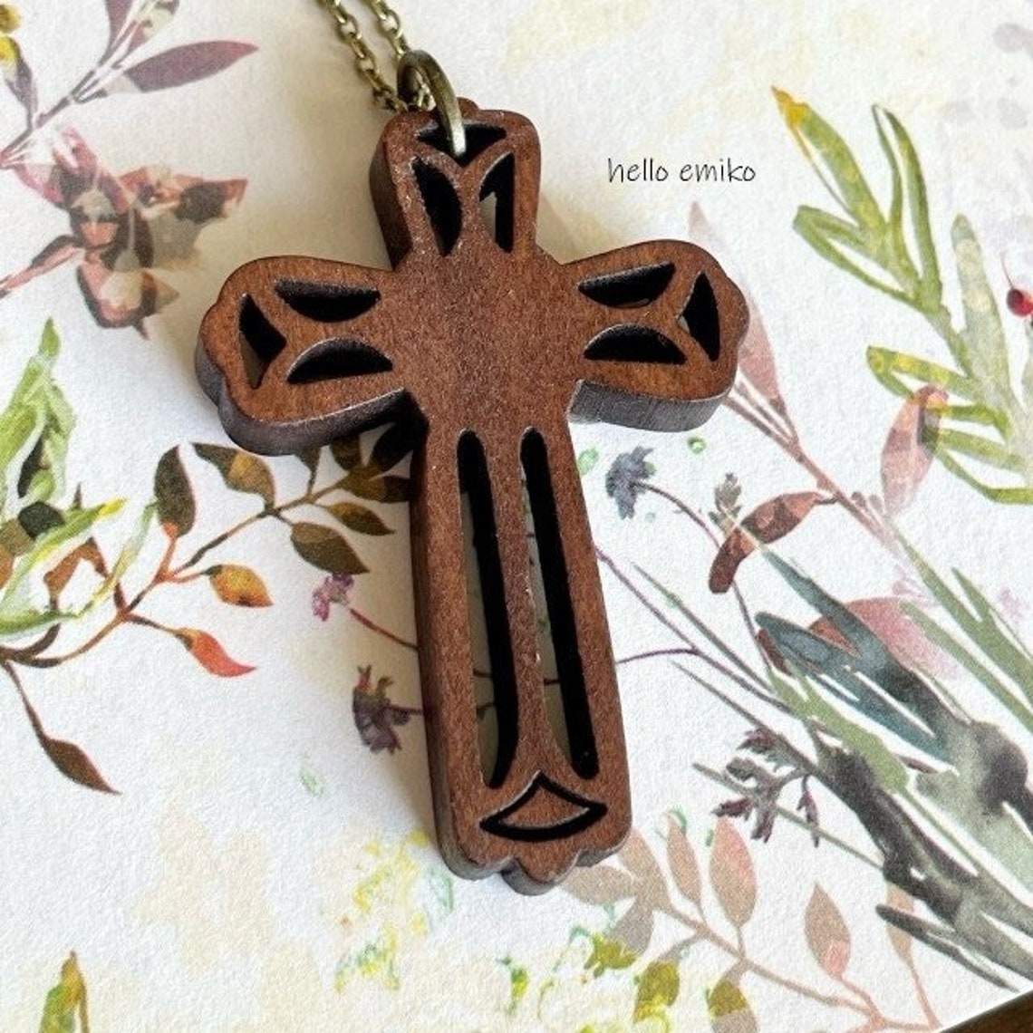 Lazer Cut Jesus Cross Deep Brown Wood Light Weight Necklace Pendant on ...