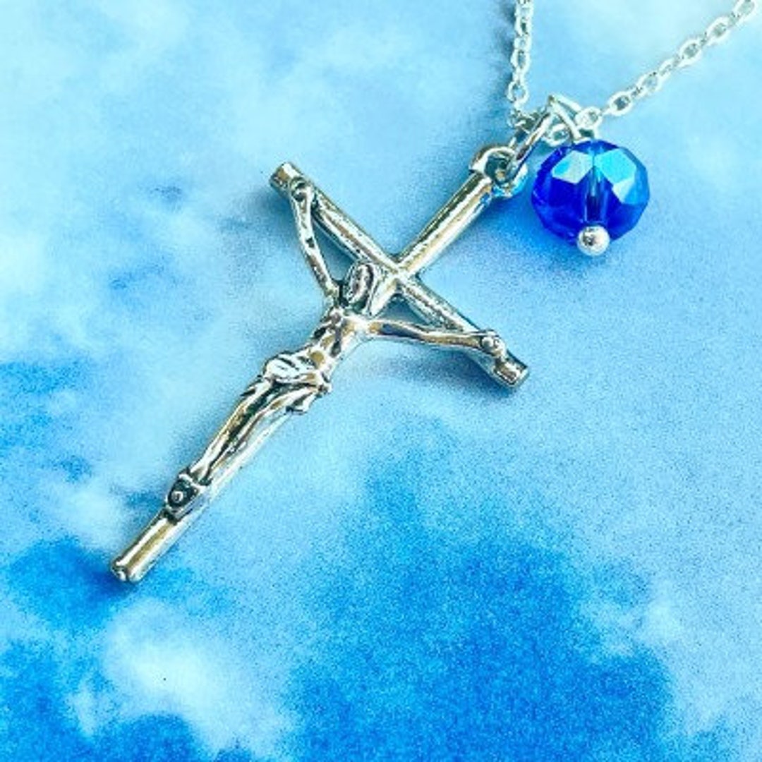 Catholic Silver Tone Modern Jesus Crucifixion Cross Medal Necklace ...