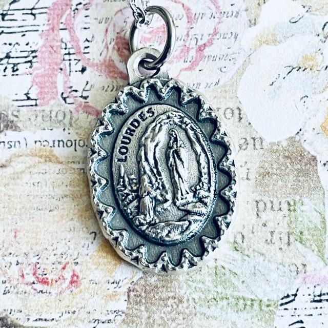 Silver Toned With Ornate Border Our Lady of Lourdes Medal Pendant ...
