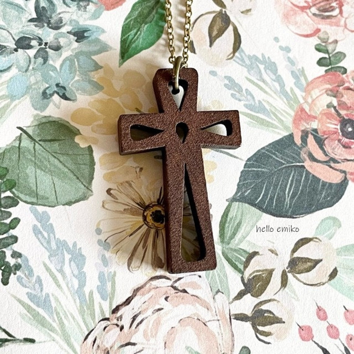 Lazer Cut Jesus Cross Deep Brown Wood Light Weight Necklace Pendant on ...