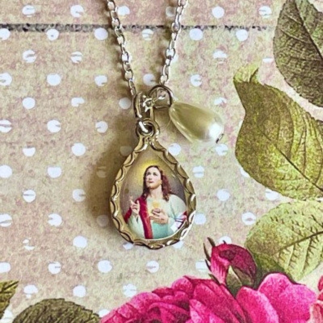 Double Sided Catholic Saints Silver Tone Sacred Heart of Jesus Sacred ...