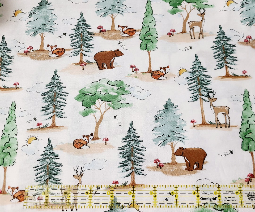 Brother Sister Design Woodland Critters Cotton Calico Fabric Quilting ...