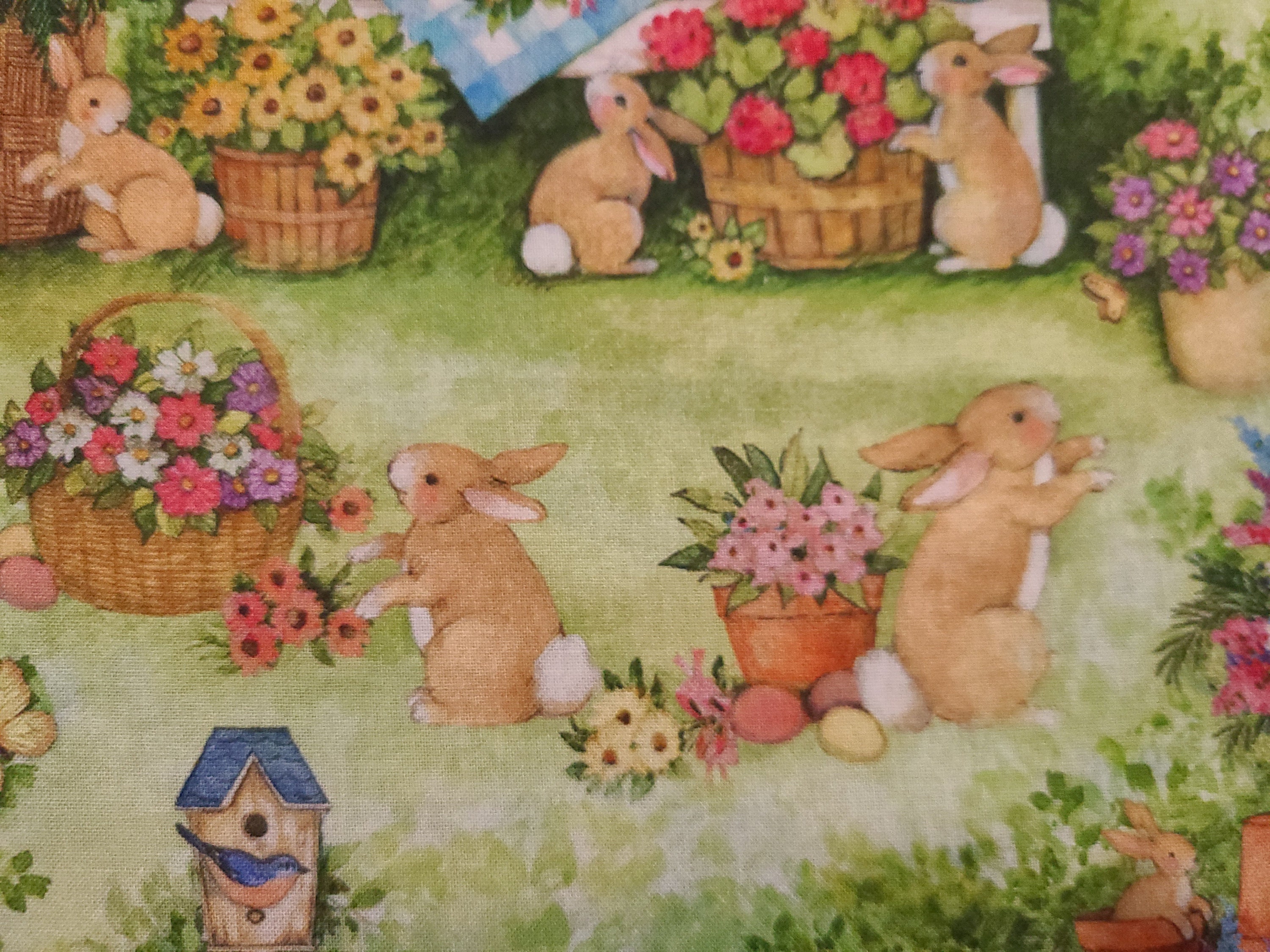 Susan Winget Bunnies Scenic Easter Cotton Fabric 100% Cotton Half Yard ...