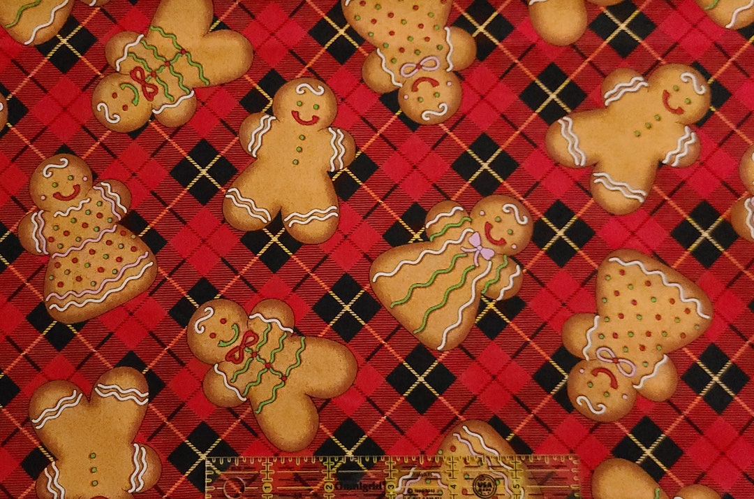 Hi Fashion Gingerbread Cookies Plaid Christmas Cotton Fabric Christmas ...