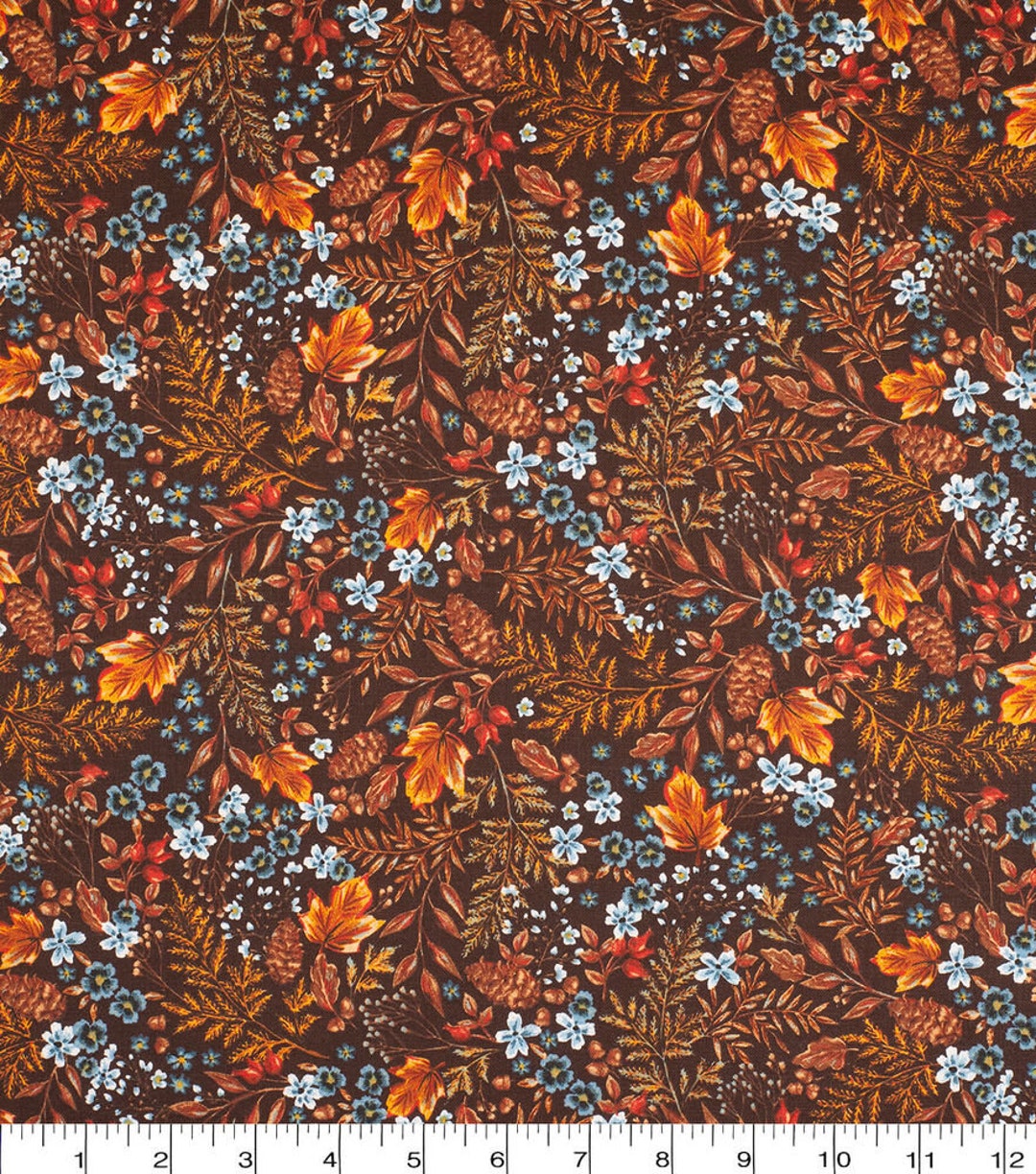 Floral Harvest Cotton Fabric Brown Fall Cotton Fabric Fall Theme 100% ...