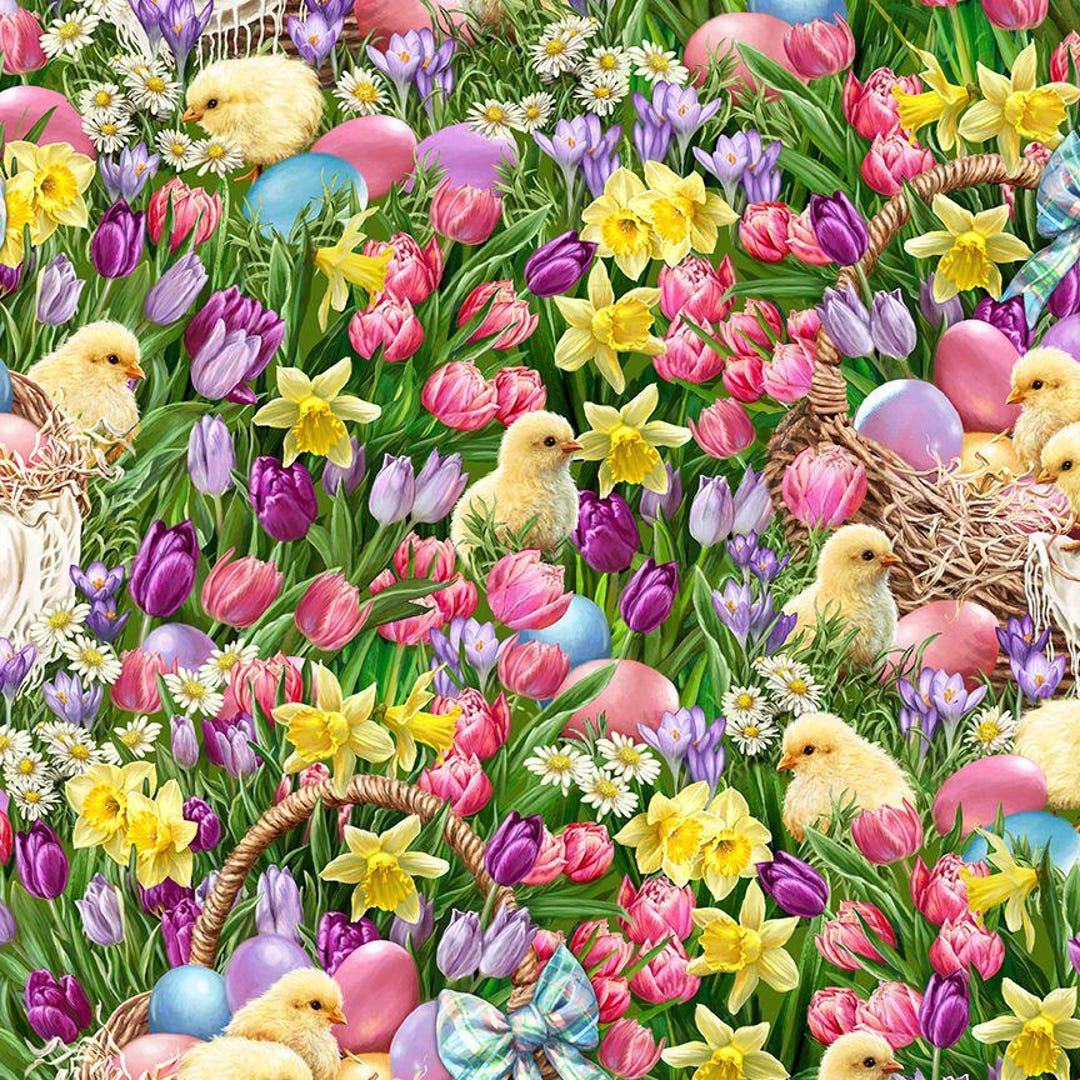 Timeless Treasures Chicks Easter Garden DONA-CD3250 MULTI 100% Cotton ...