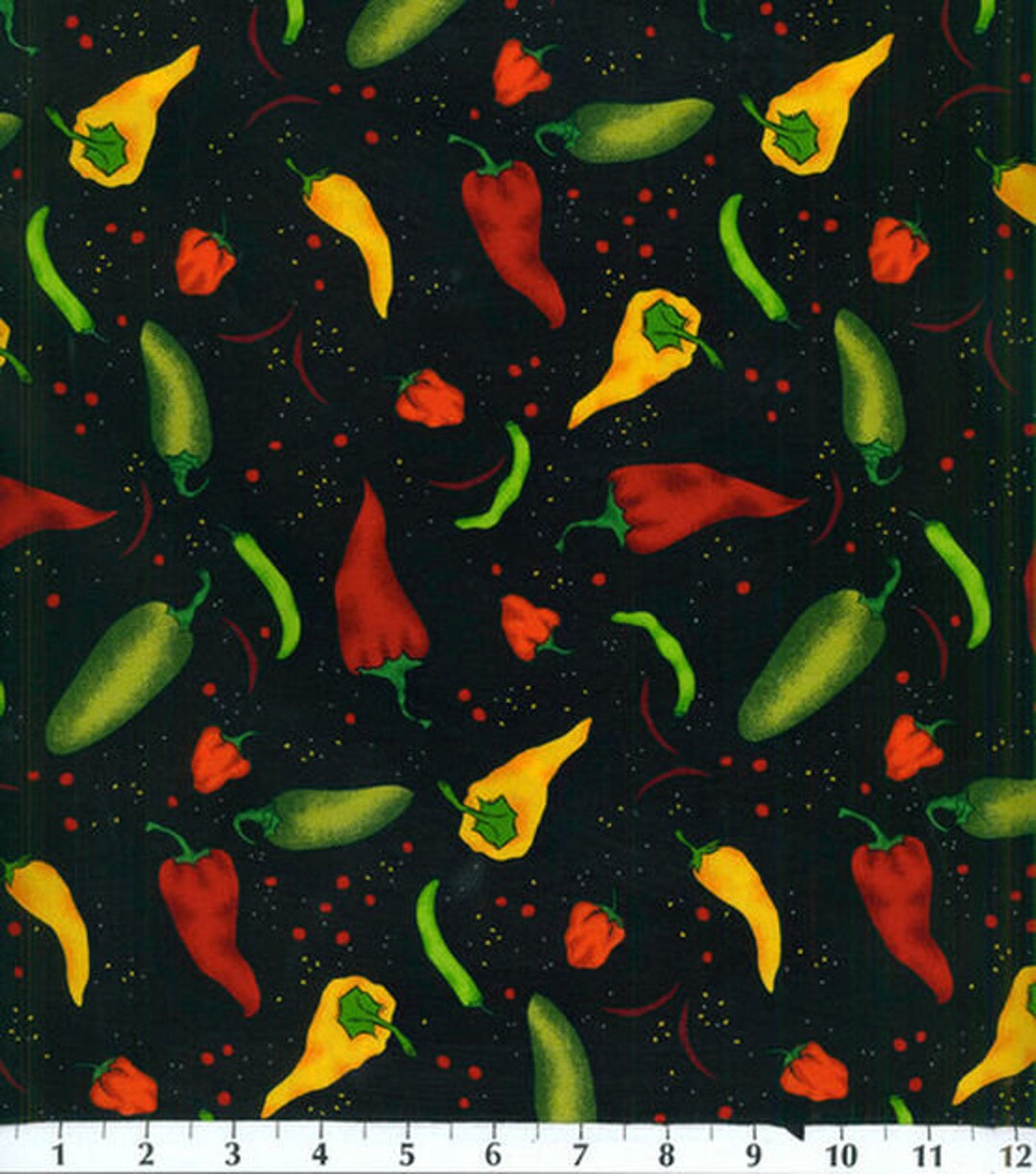 Novelty Cotton Fabric Tossed Peppers on Black 100% Cotton - Etsy