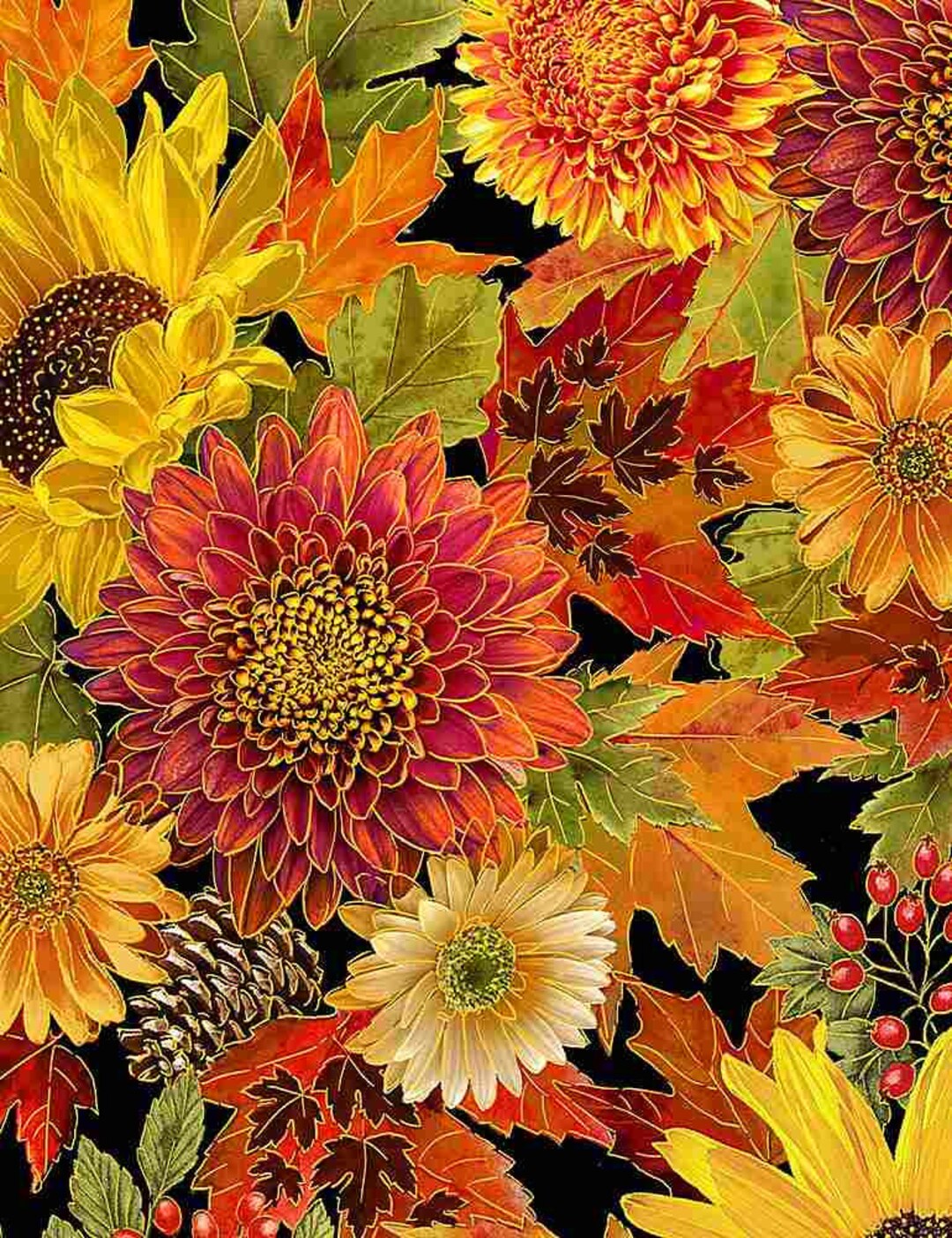 Timeless Treasures Packed Harvest Bouquets Metallic Harvest-cm1286 ...
