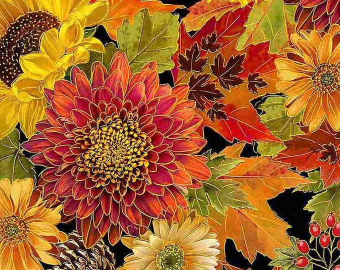 Timeless Treasures Packed Harvest Bouquets Metallic Harvest-cm1286 ...