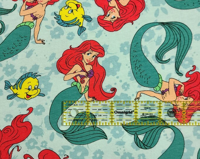 Disney Princess Ariel Little Mermaid Knit stretchy Fabric 58'' wide FQ ...