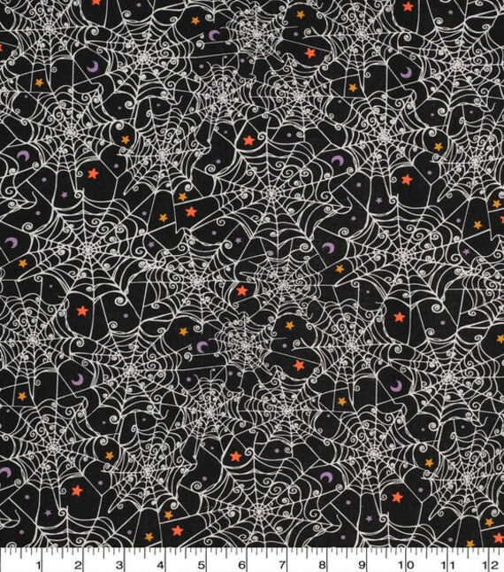 Spider Web & Stars Halloween 100% Cotton Fabric by the yard | Etsy