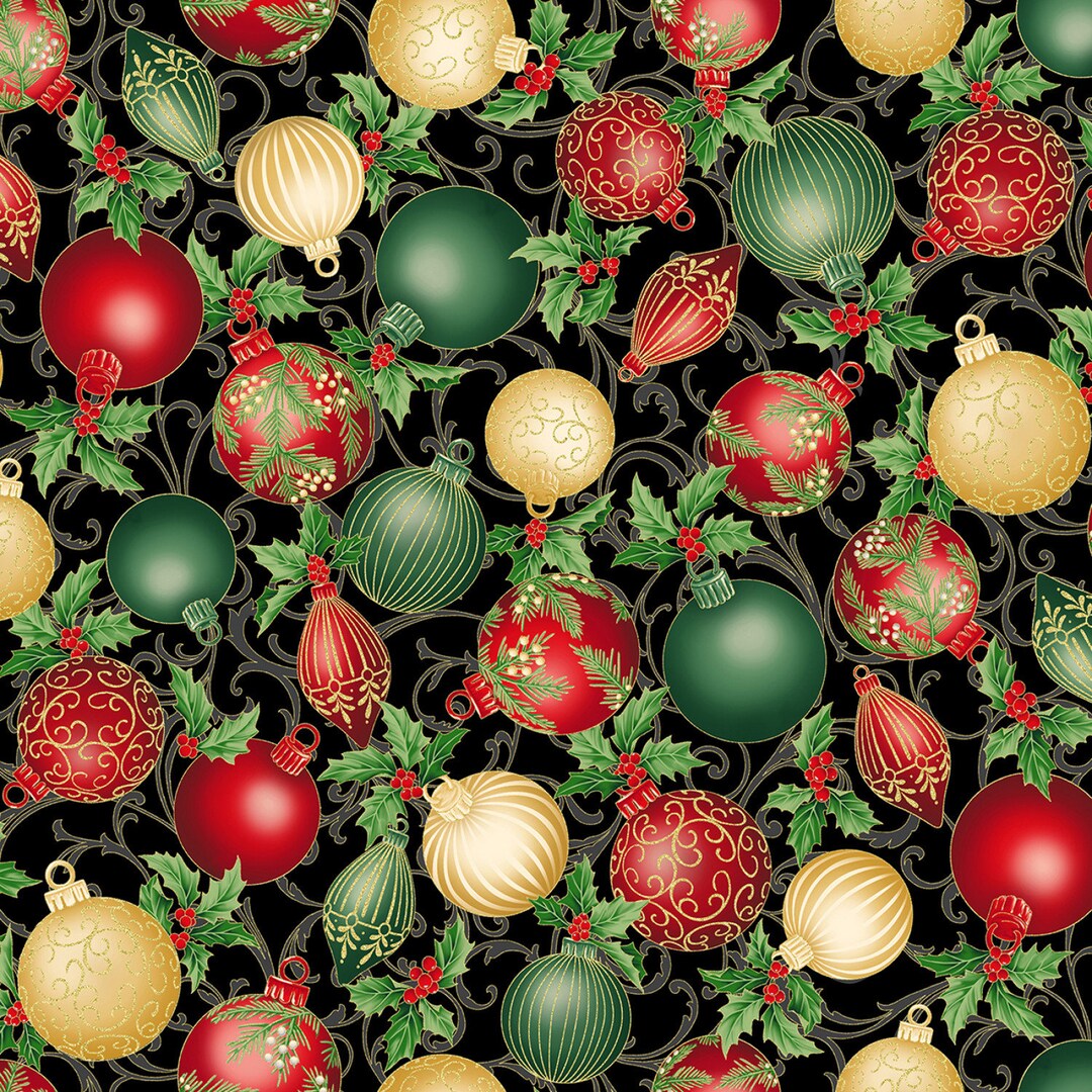 Christmas Splendor From Hoffman Fabrics Collection Holiday Black/gold ...