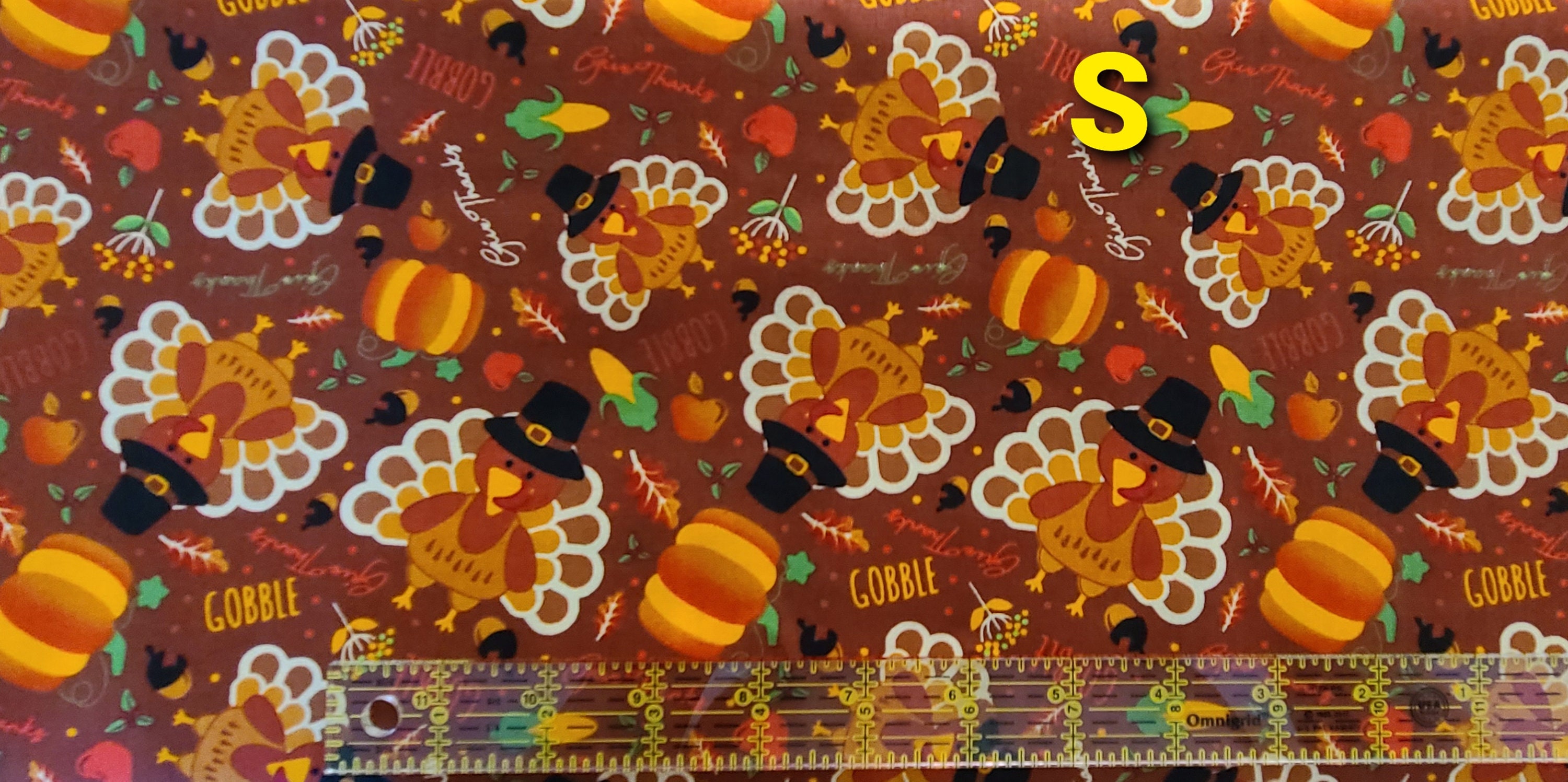 Thanksgiving Fabric Harvest Fall Theme Turkey Pumpkin Feast Pilgrim 100 ...