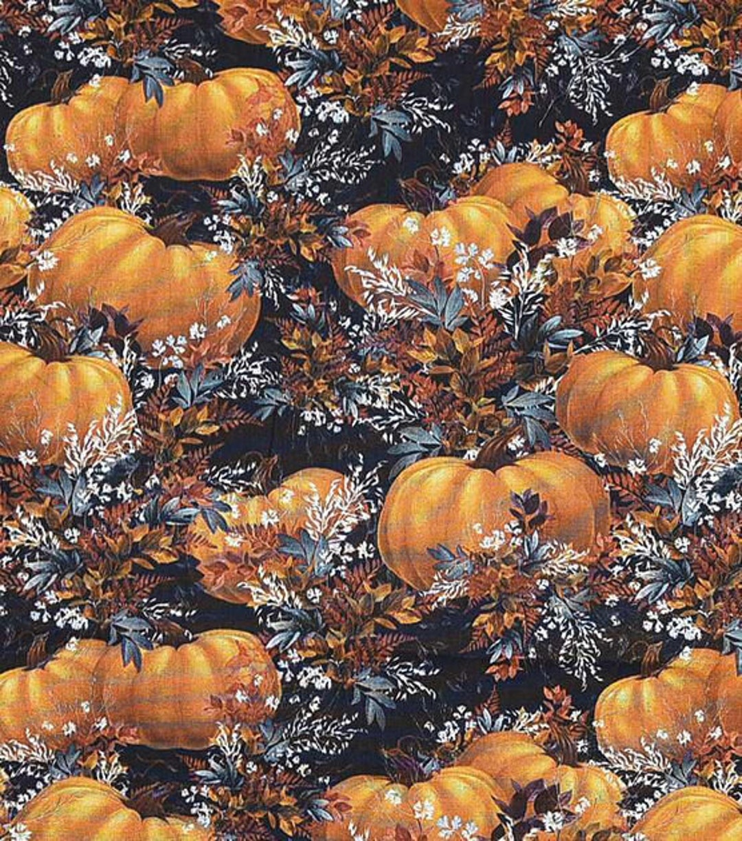 Pumpkins and Leaves Harvest Cotton Fabric Fall Theme 100% Cotton - Etsy
