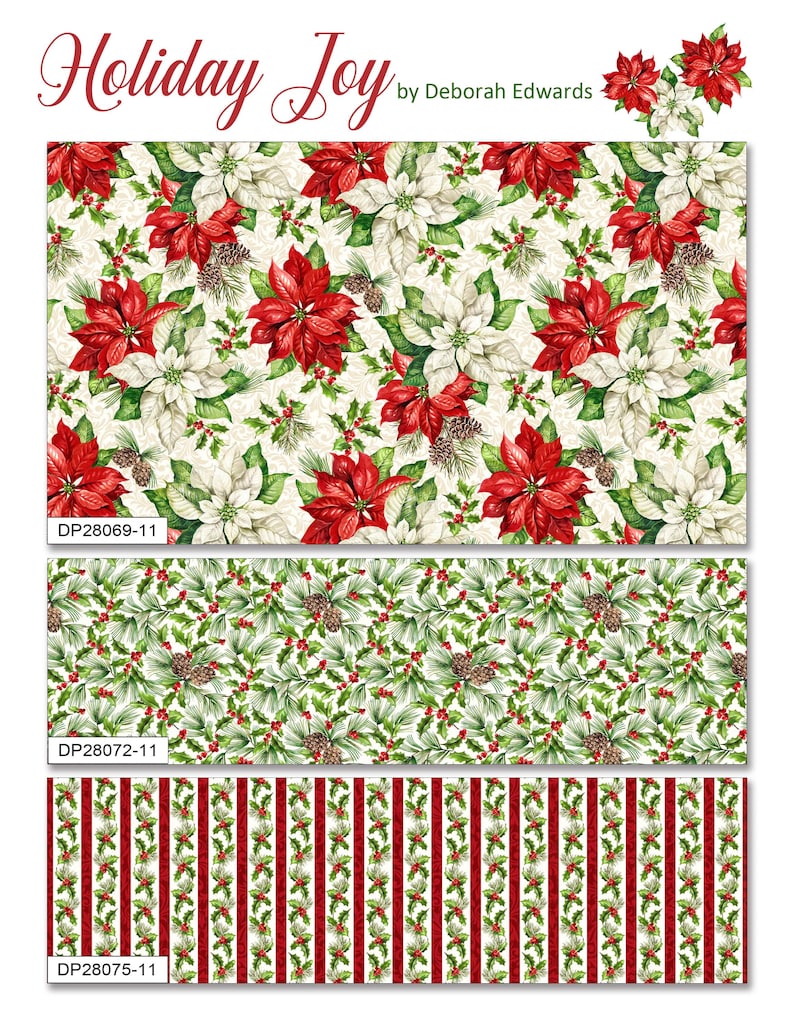 Northcott Holiday Joy Holly Stripe DP28075-11 by Deborah Edwards 100% ...