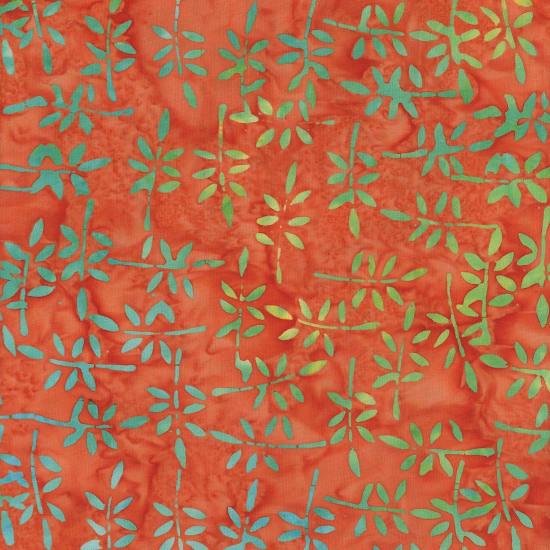 Windham Anthology Batiks Orange Blossom Coral Spaced Leaves 100% Cotton ...