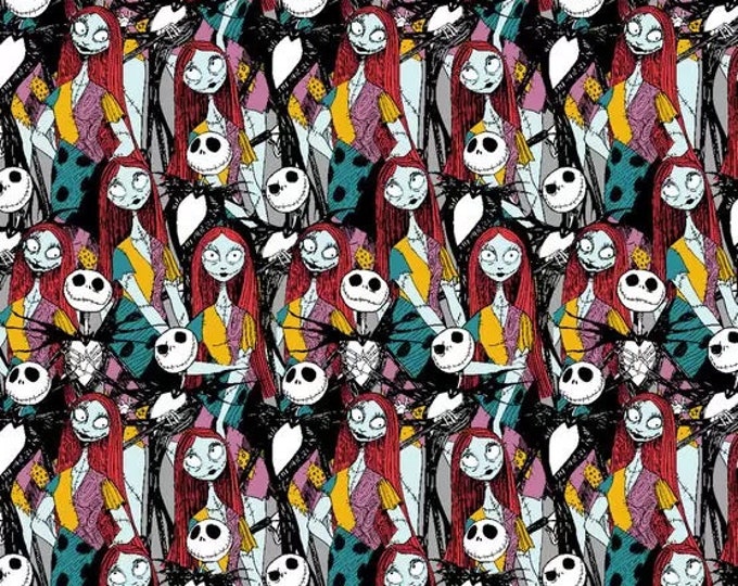 Disney Nightmare Before Christmas Sally and Jack Packed Cotton Fabric ...