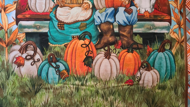 Fall Pumpkins Scarecrow Couple & Truck Cotton Fabric Panel Wallhanging ...
