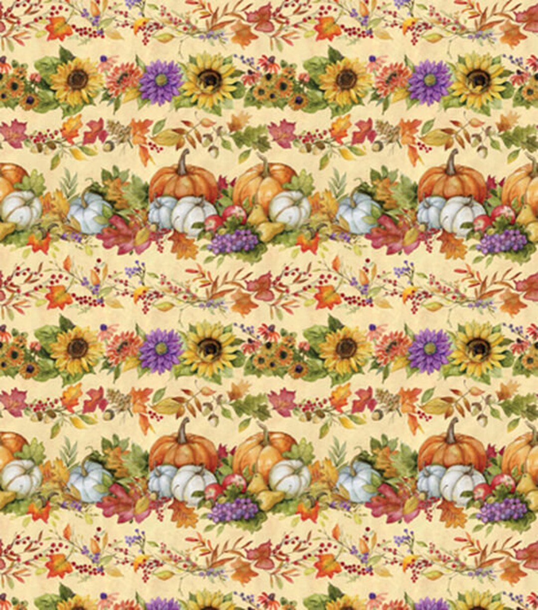 Susan Winget Horizontal Pumpkins Fall Cotton Fabric Fall Theme 100% ...