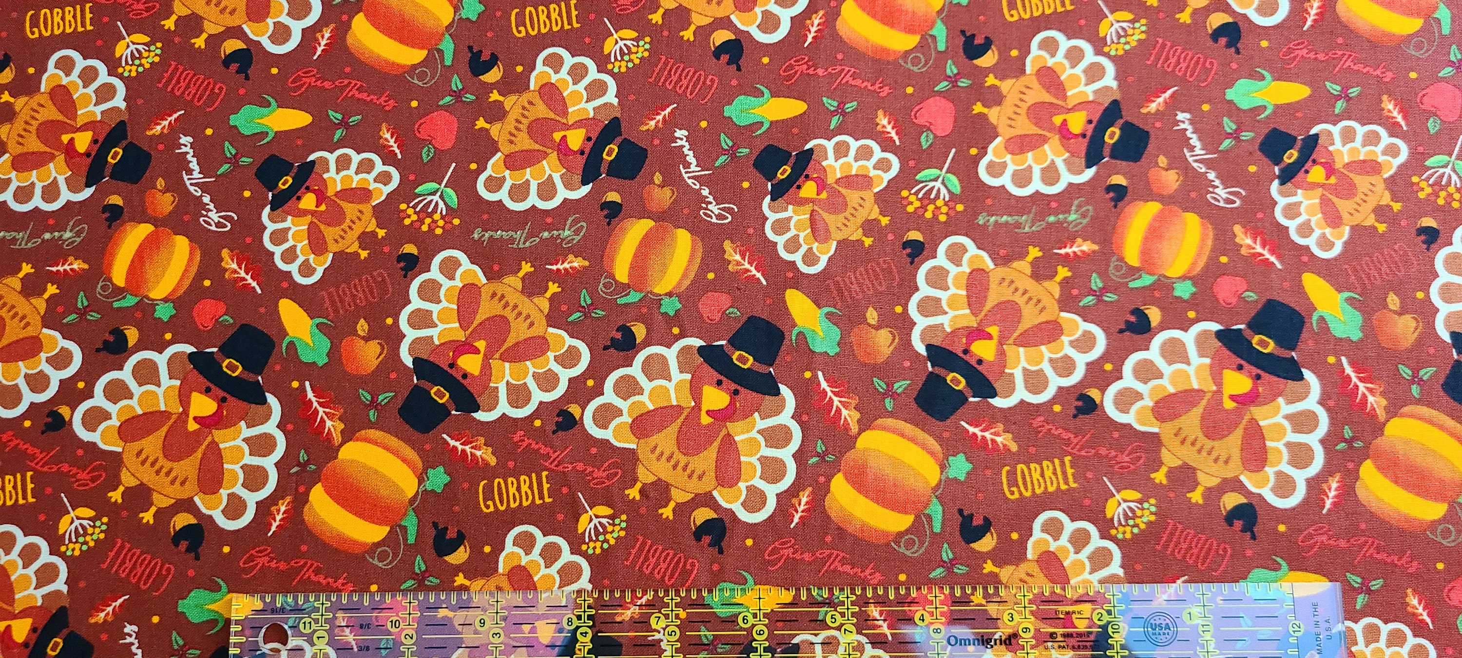 Thanksgiving Fabric Harvest Fall Theme Turkey Pumpkin Feast Pilgrim 100 ...