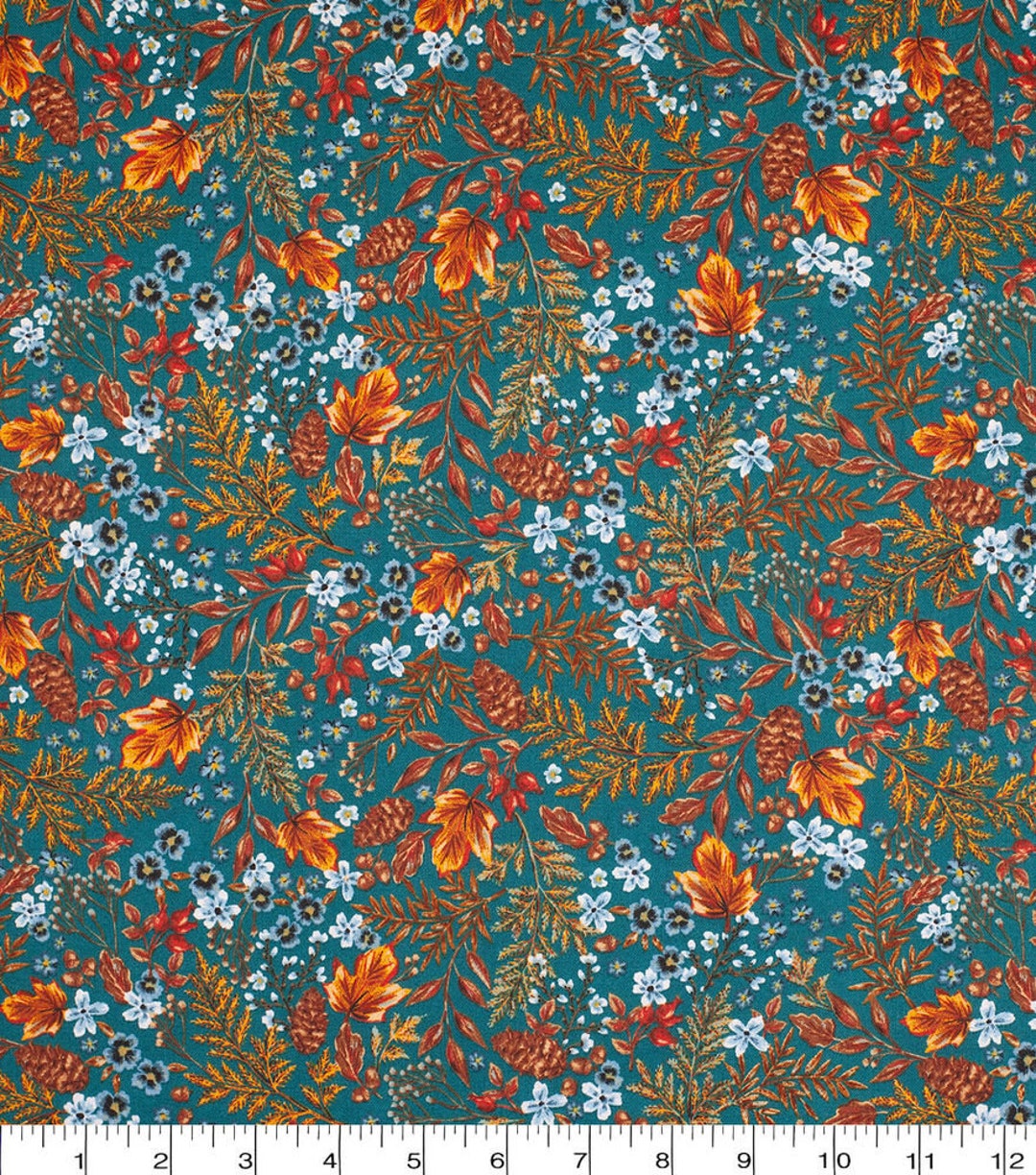 Floral Harvest Cotton Fabric Teal Fall Cotton Fabric Fall Theme 100% ...