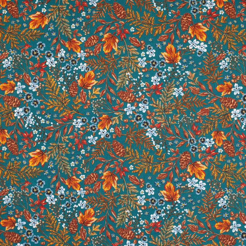 Teal Floral Fabric - Etsy