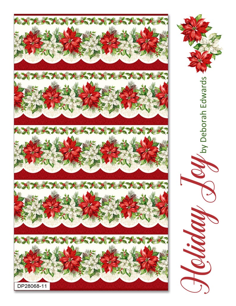 Northcott Holiday Joy Holly Stripe DP28075-11 by Deborah Edwards 100% ...