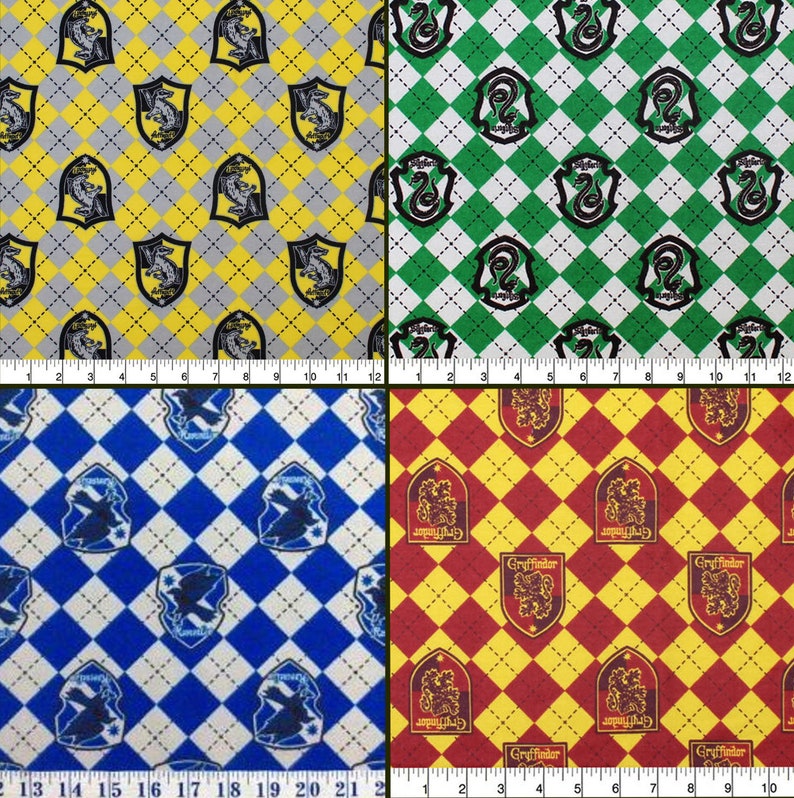 Harry Potter Flannel Fabric on Argyle Gryffindor, Slytherin, Hufflepuff ...