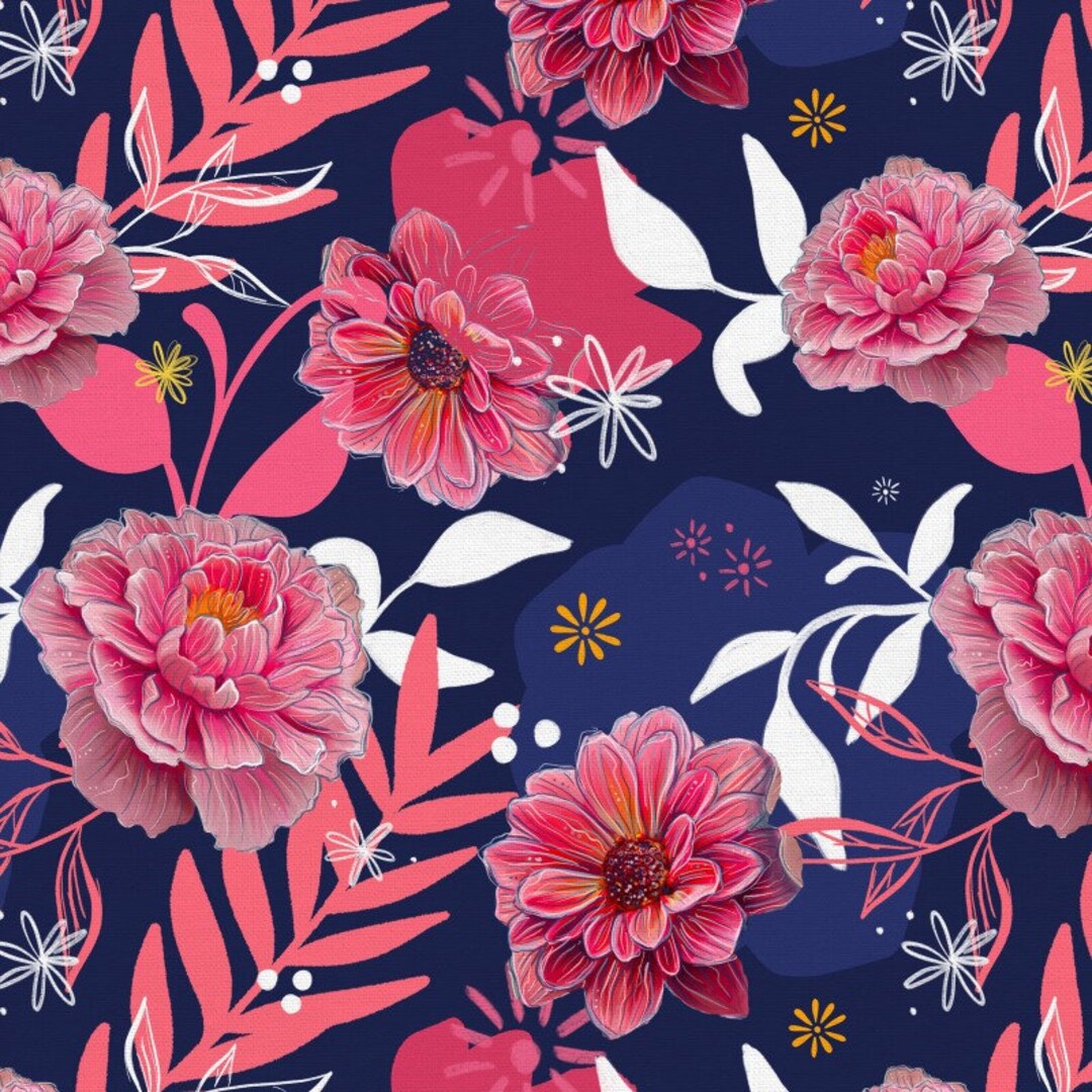 Visions Pink Pop on Navy From Paintbrush Studio Fabric PSF120-23630 100 ...
